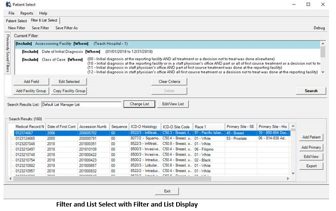 ONCOLog Filter and Select - ONCO