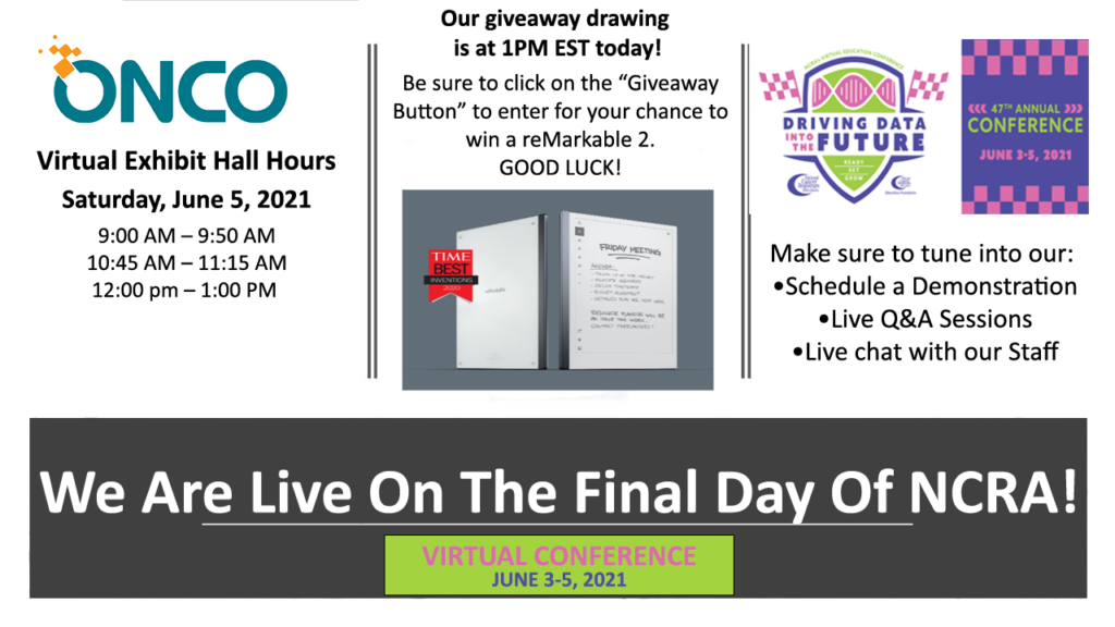 It is the Final Day of NCRA!! Our Giveaway Drawing is @ 1pm EST today ...